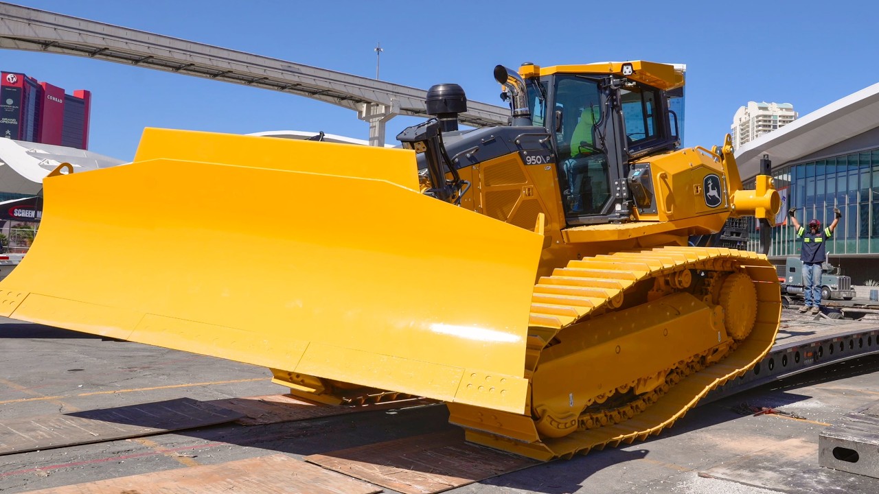Heavy duty bulldozer featured at industrial equipment showcase