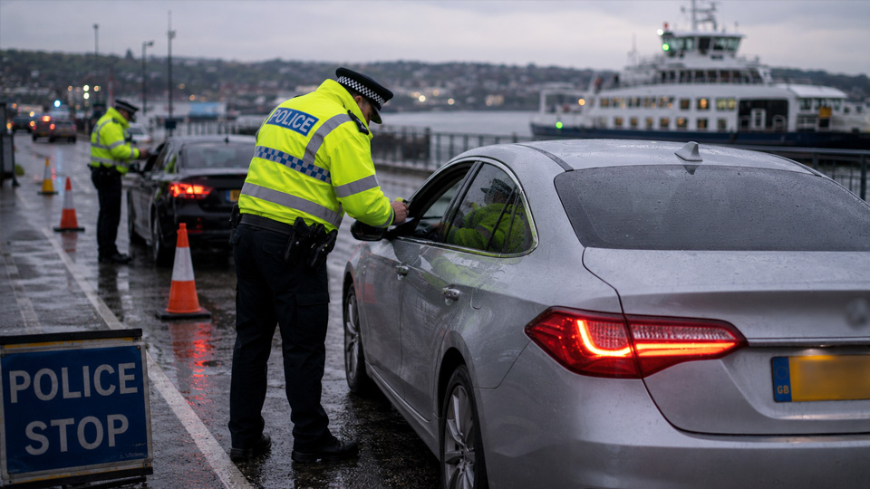 Police are stopping cars before ferry crossings