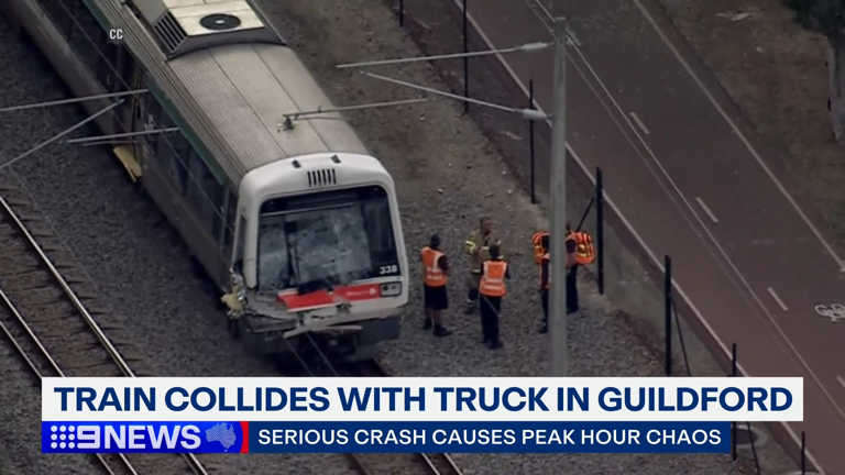 Three hospitalised, commuter chaos after truck and train collide