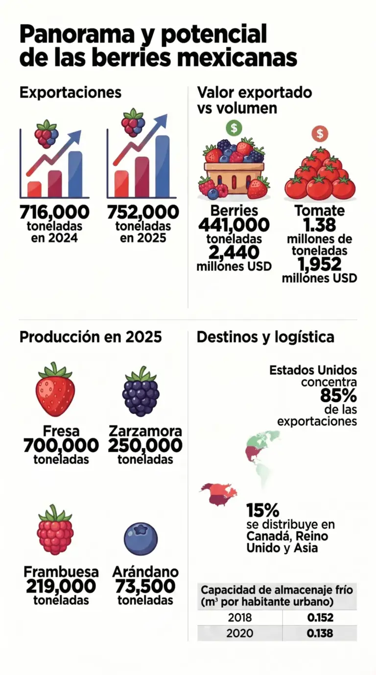 Sensores, frío y rapidez: la ruta crítica de las berries de exportación