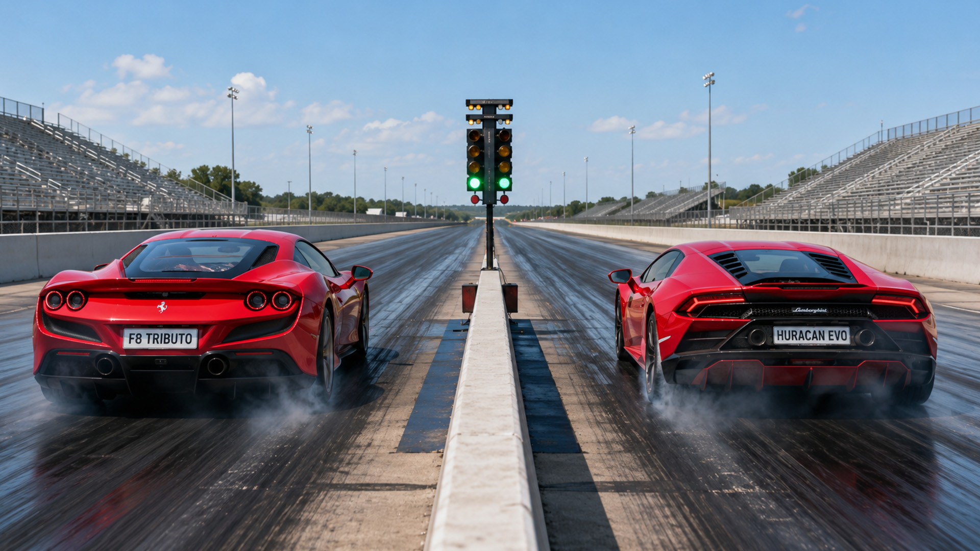 710HP Ferrari F8 Tributo vs Lamborghini Huracan EVO drag race