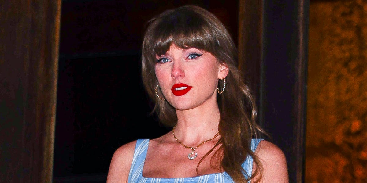 Taylor Swift’s “Rebellion Mermaid” wedding-guest look is perfectly on theme