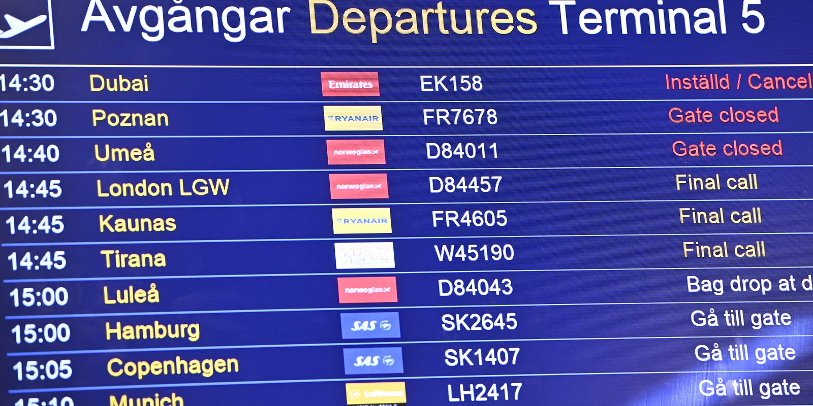 Skyltar på svenska flygplatser ska informera om ebola