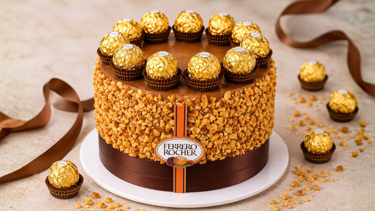 Ferrero chocolate cake with crunchy nut coating