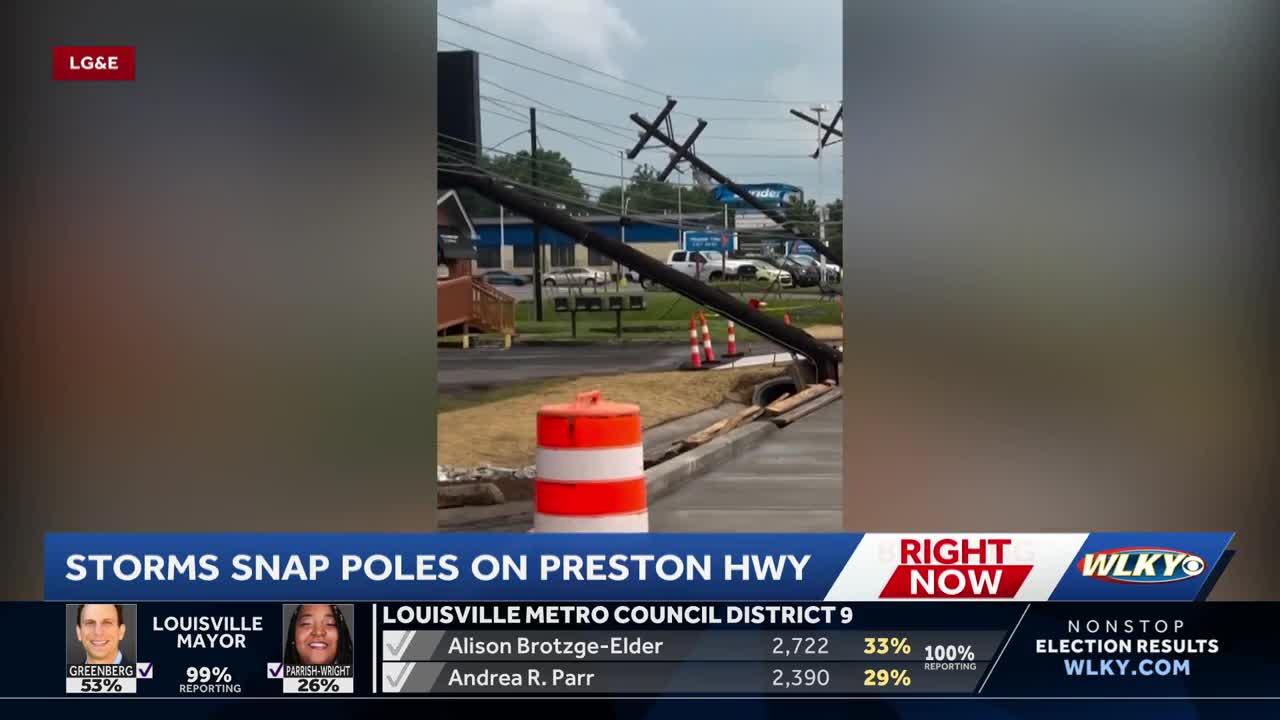 Storms snap poles on Preston Highway, knocking out power