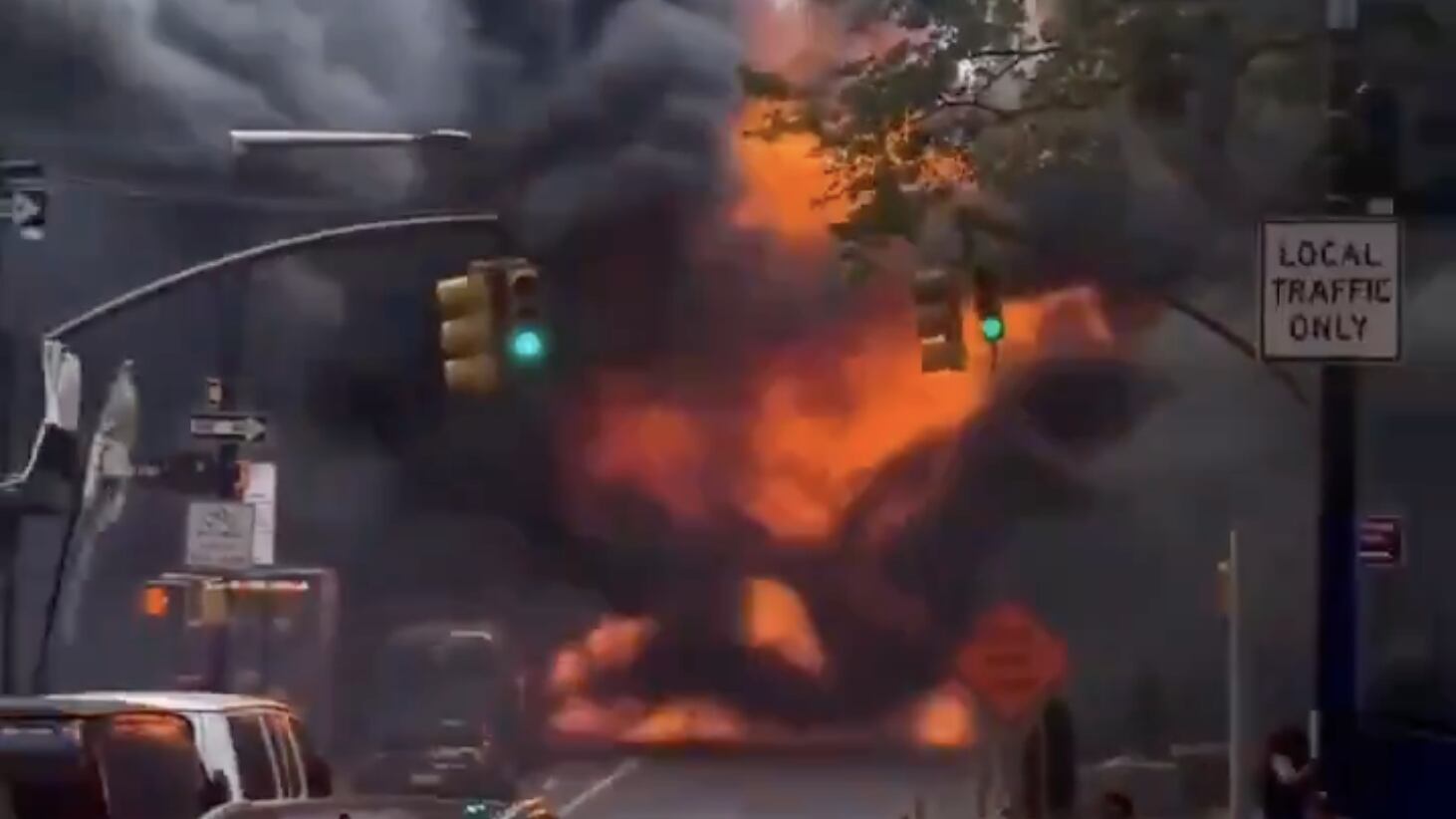 Intense moment car explodes in fireball in New York