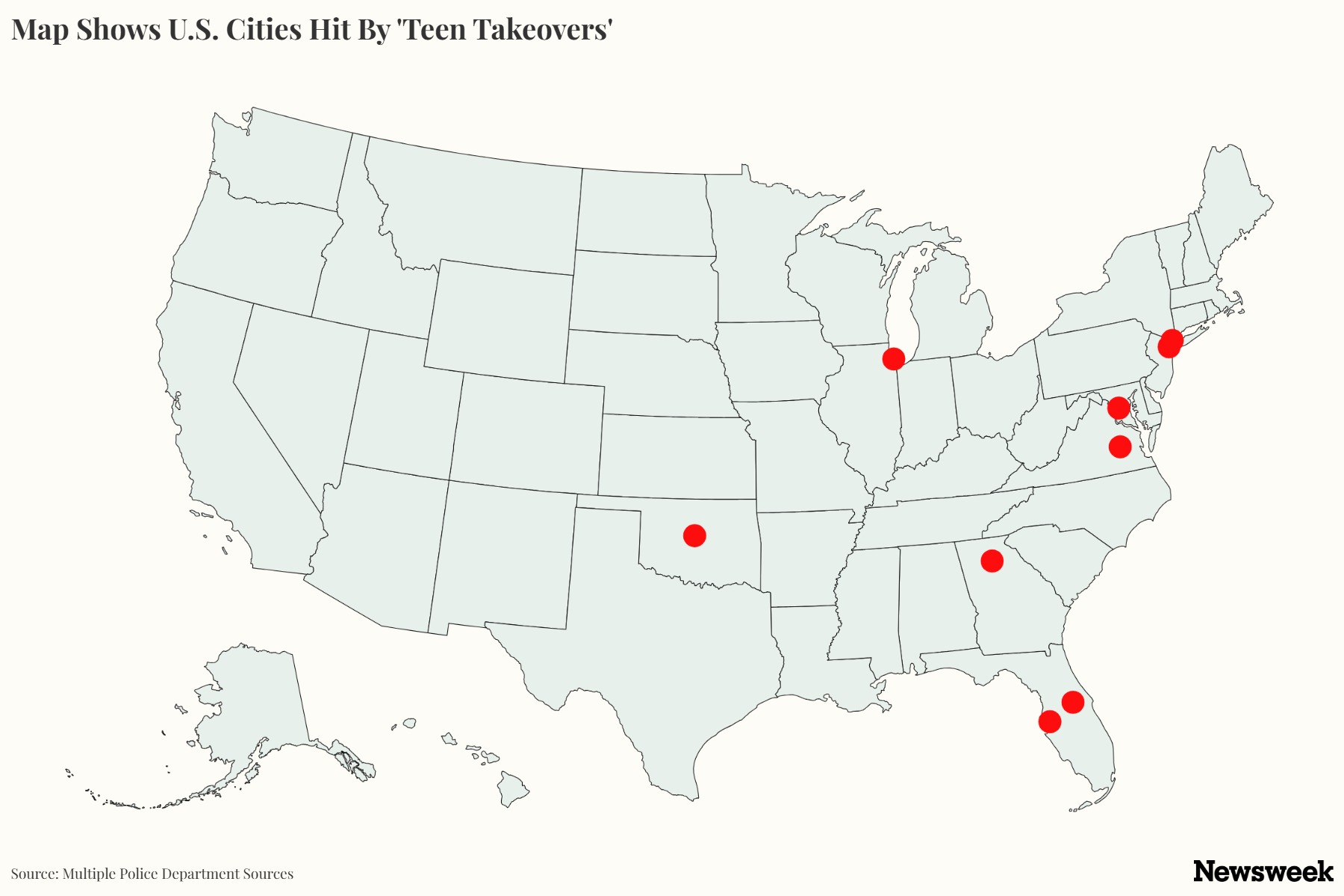 Map shows US cities hit by 'teen takeovers'