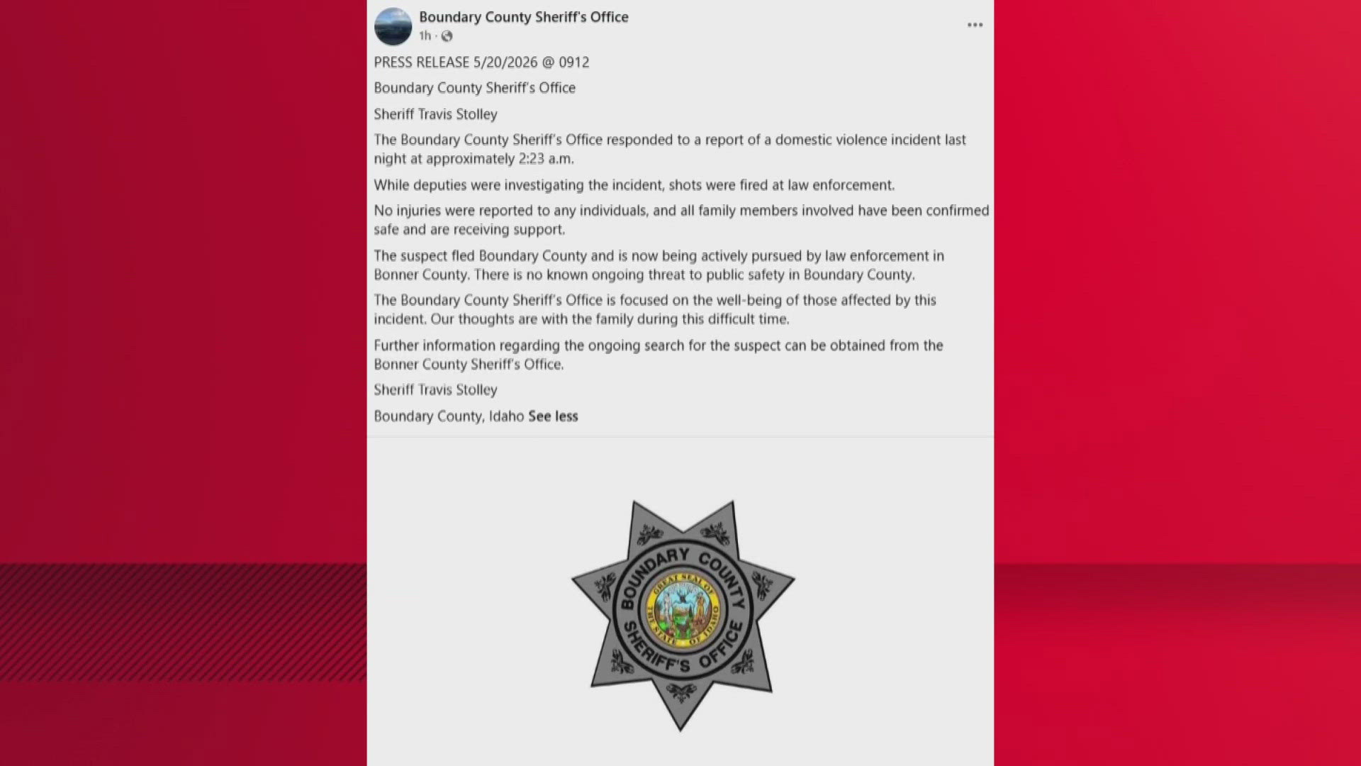 Manhunt for suspect in Sandpoint