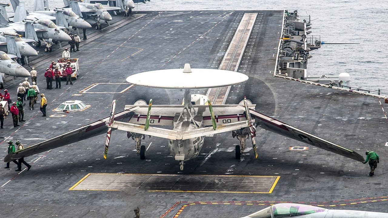 Carrier deck disaster: Hawkeye slams into F-14 in shocking footage