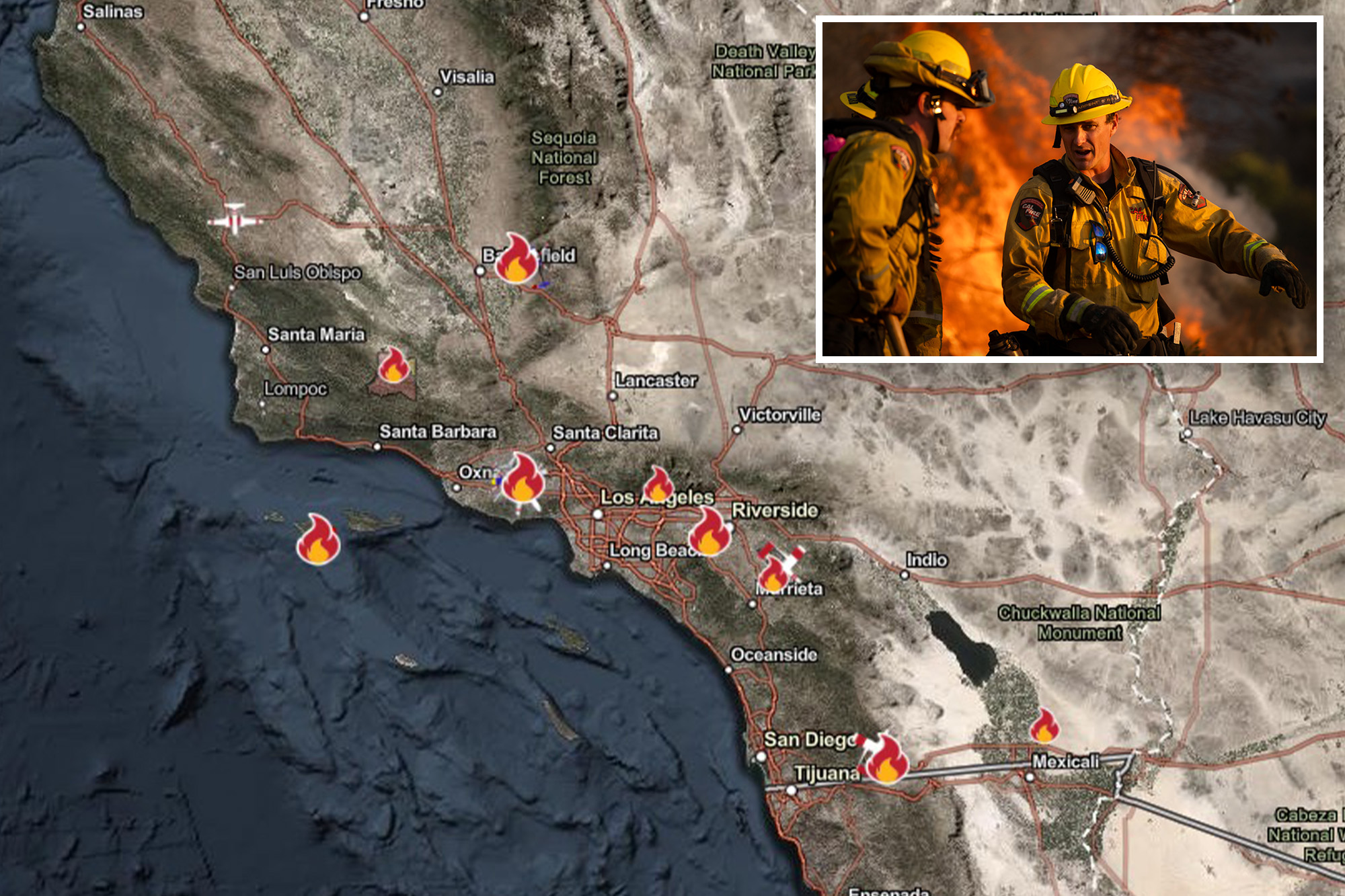 Map: Multiple California wildfires rage, with thousands of acres ...
