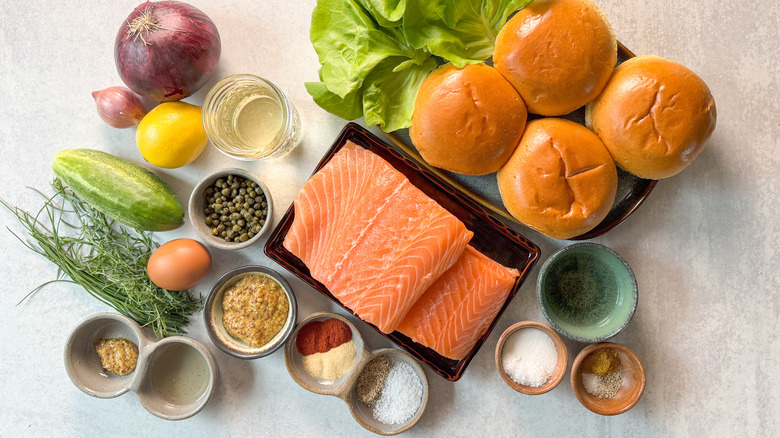 Broiled salmon burgers with curry remoulade recipe