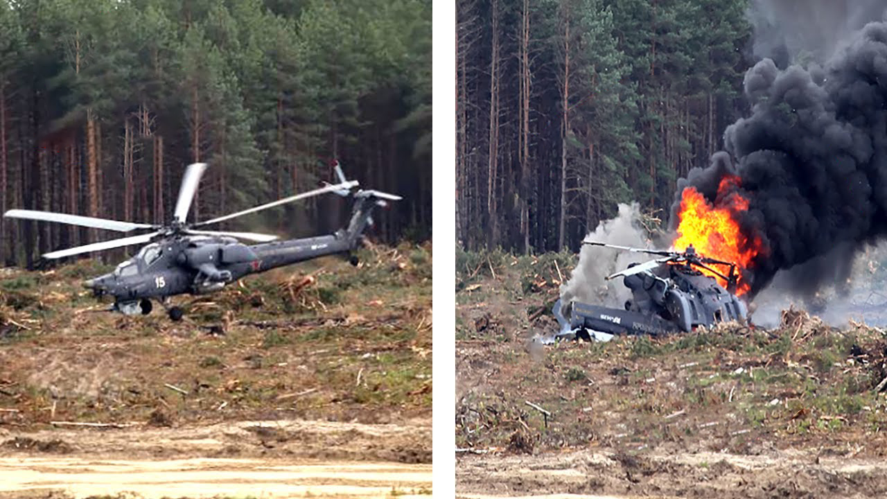 Attack helicopter crash captured during high-risk Army Games display