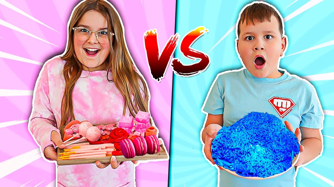 I tried pink vs blue food! 🥳