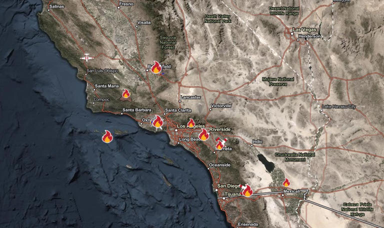 Map: Multiple California wildfires rage, with thousands of acres ...