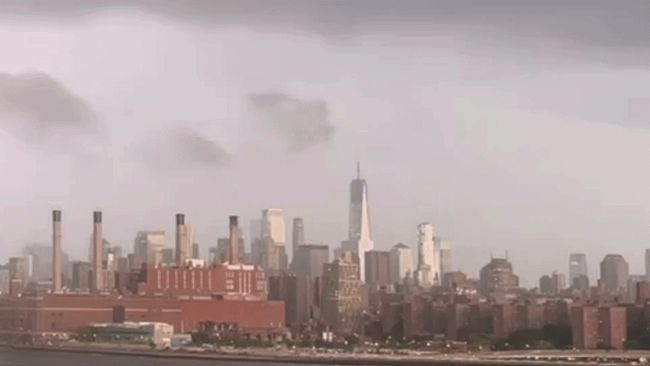 Lightning strikes over NYC as thunderstorm bears down