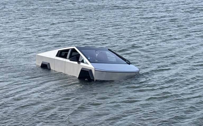 Someone drove a Tesla Cybertruck into a lake to test 'Wade Mode'. It ...