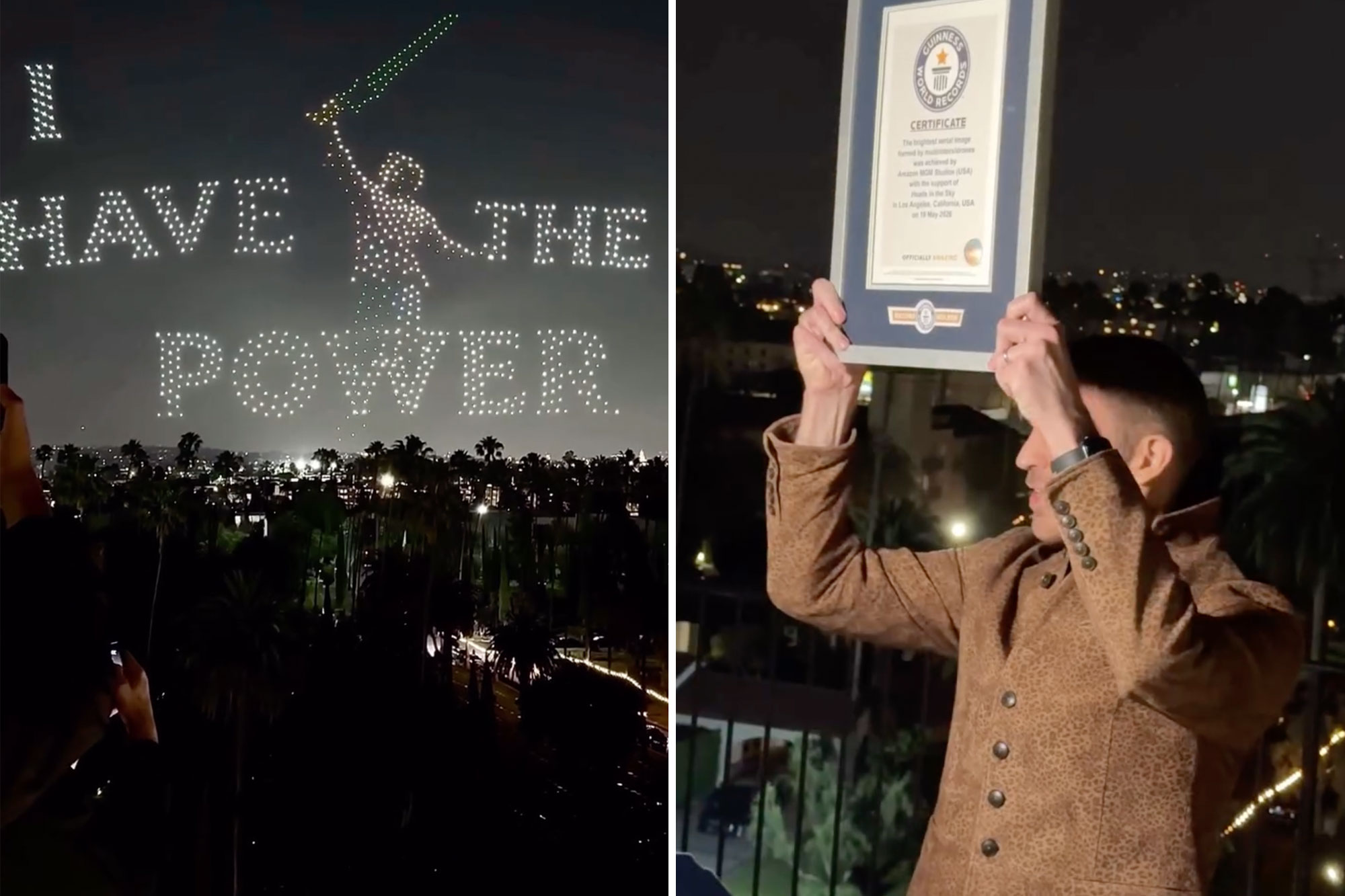 Hundreds of drones light up LA sky for record-breaking aerial display