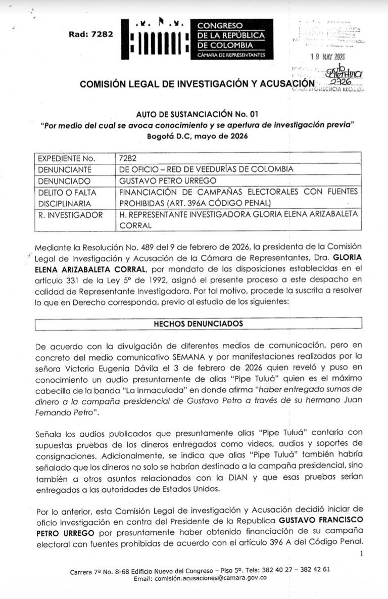 Abren investigación contra Petro por presunta financiación de alias ...