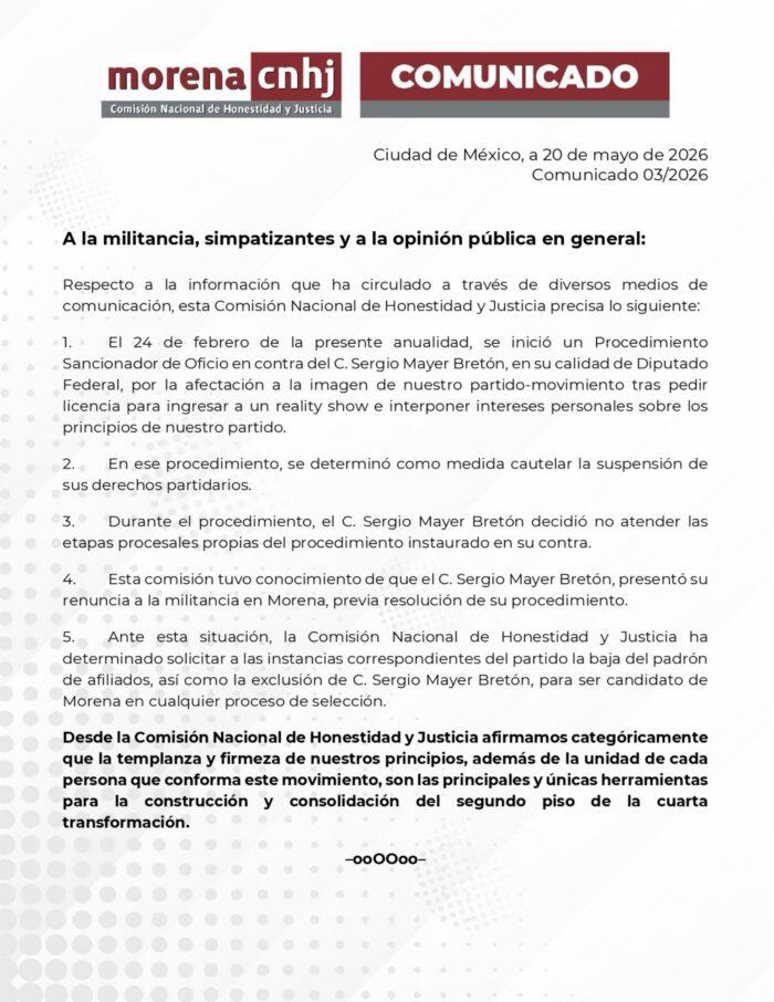 Sergio Mayer renuncia a Morena y partido lo veta de cualquier candidatura