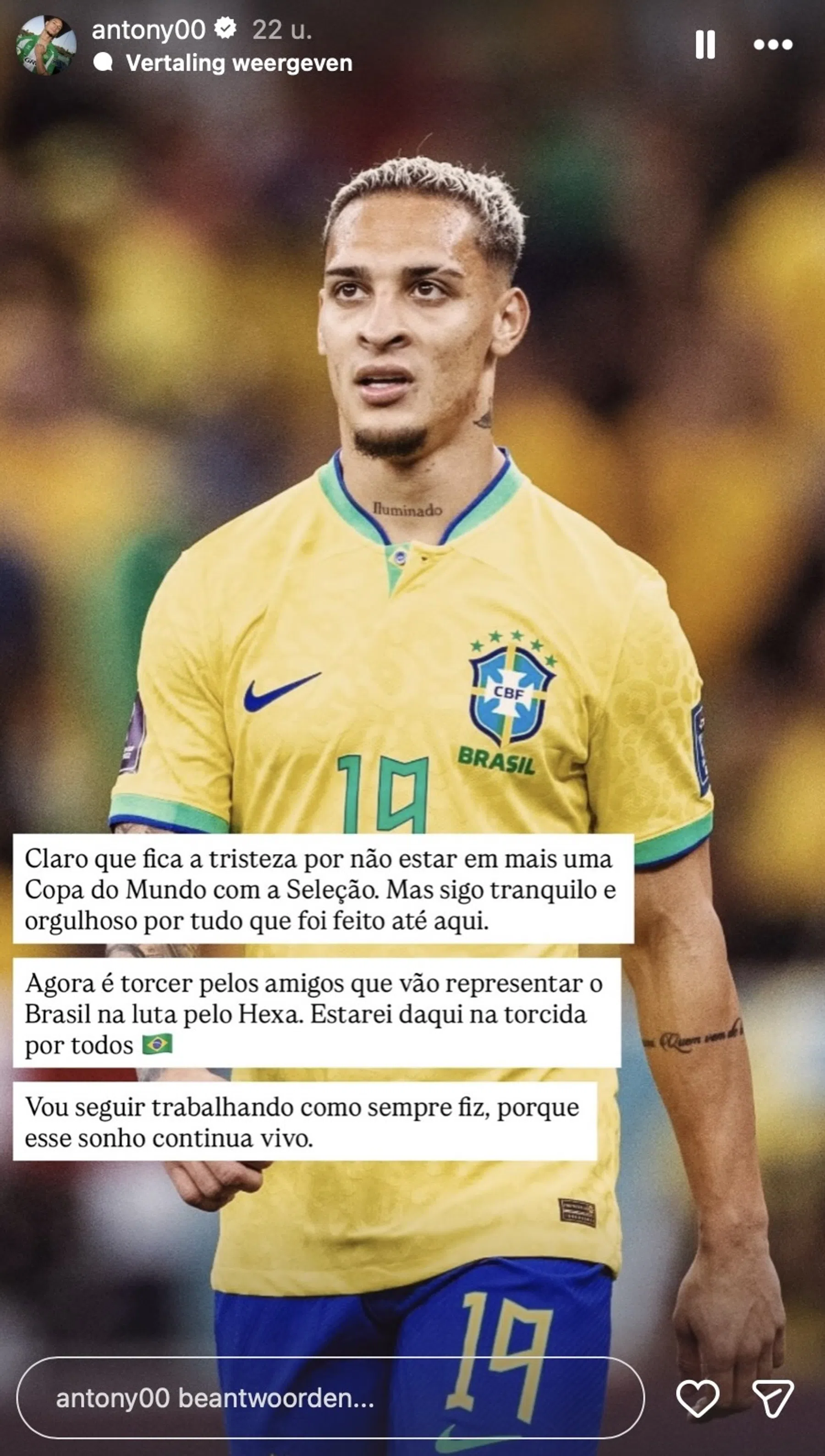 Antony niet met Brazilië mee naar WK: 'Ik vind het heel jammer'