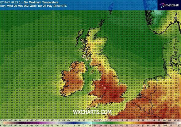 UK weather maps show 30C mini-heatwave hitting 8 counties in May - full ...