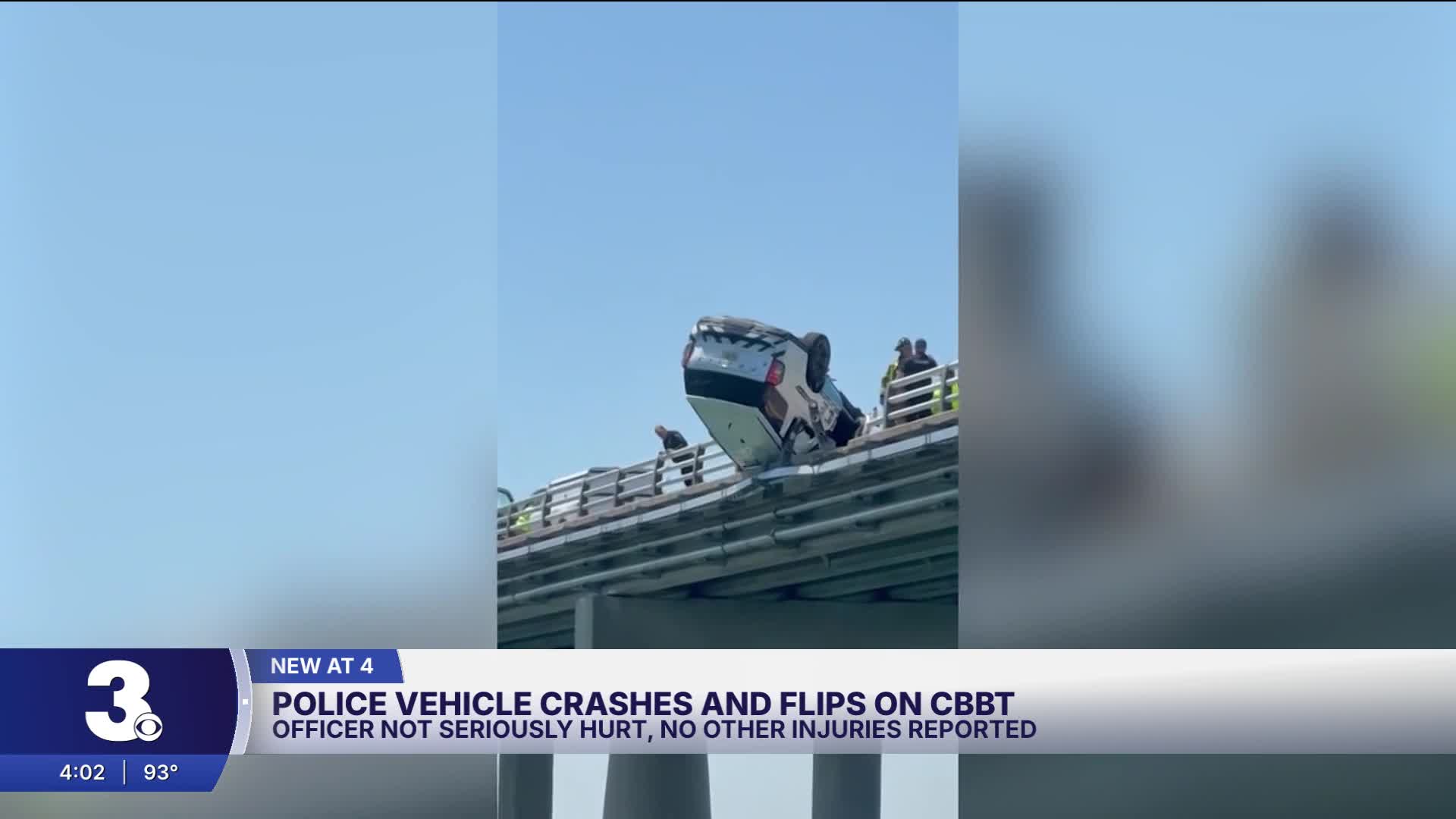 Police car flips on Chesapeake Bay Bridge-Tunnel