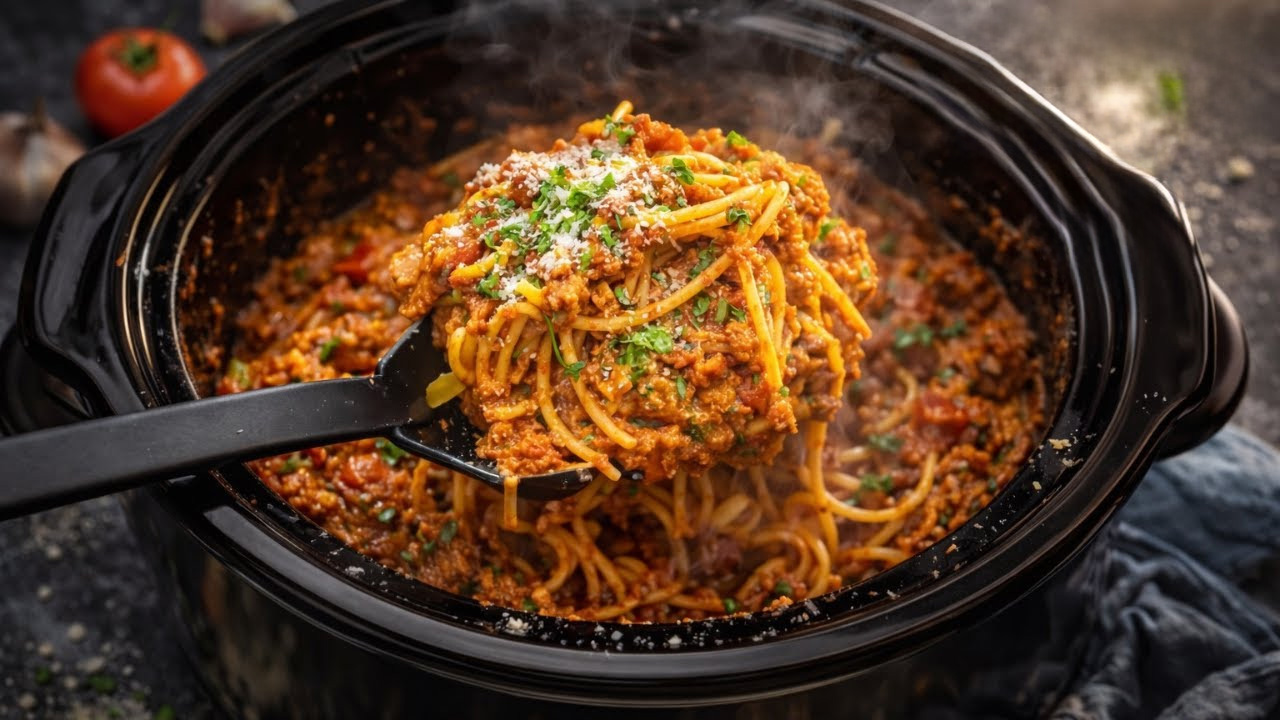 Easy family spaghetti bolognese in a slow cooker crockpot recipes