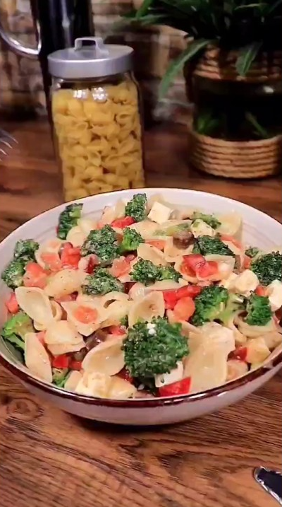Fresh pasta salad with vegetables colorful, light, and delicious