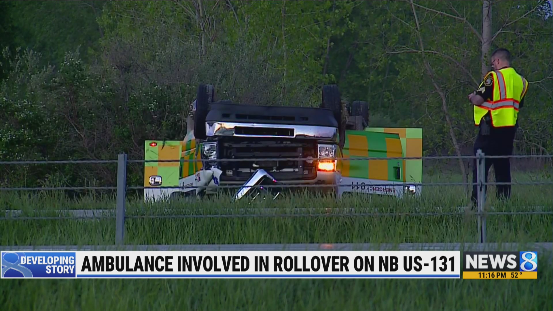 3 hospitalized when ambulance rolls over in US-131 crash