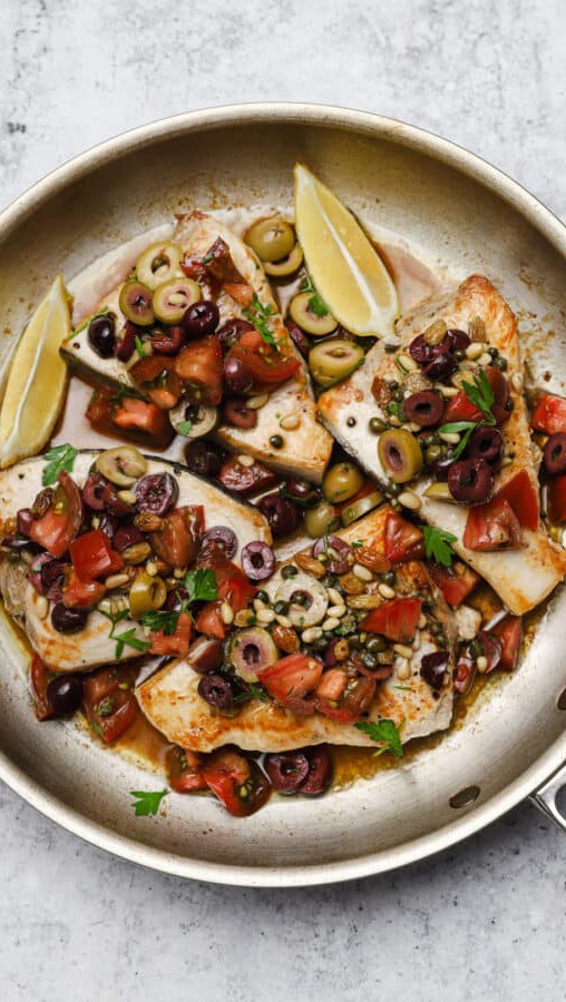 Sicilian swordfish with olive and tomato relish is full of flavor