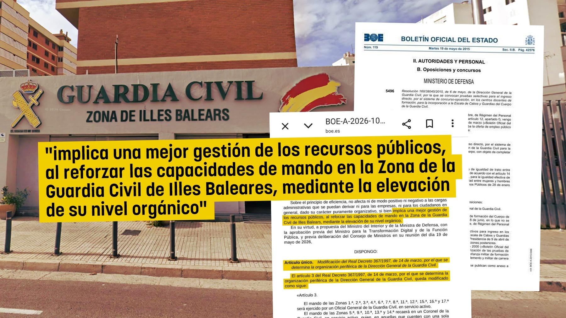 Baleares asciende en la Guardia Civil: dejará de ser comandancia y ...
