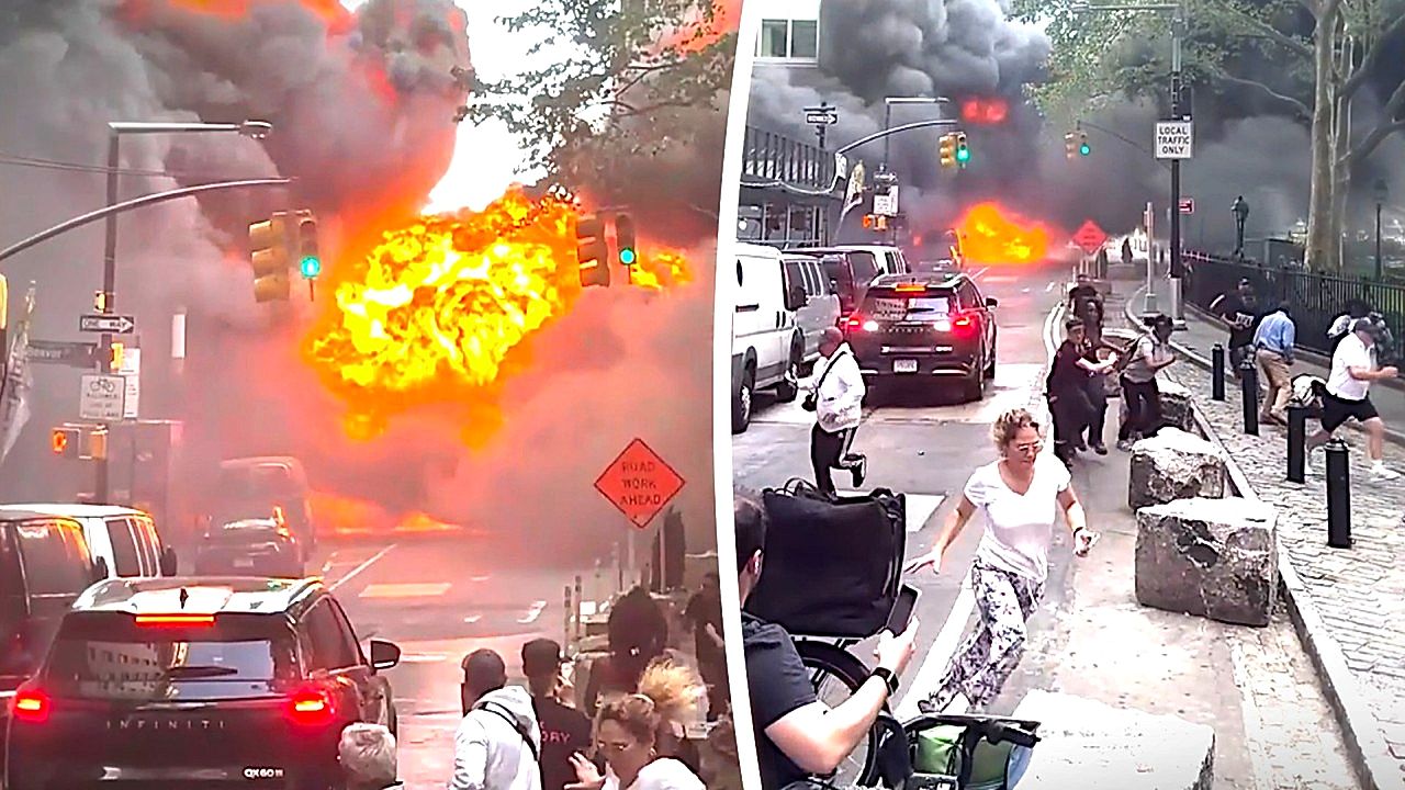Vehicle erupts in flaming explosion near Charging Bull statue in New York