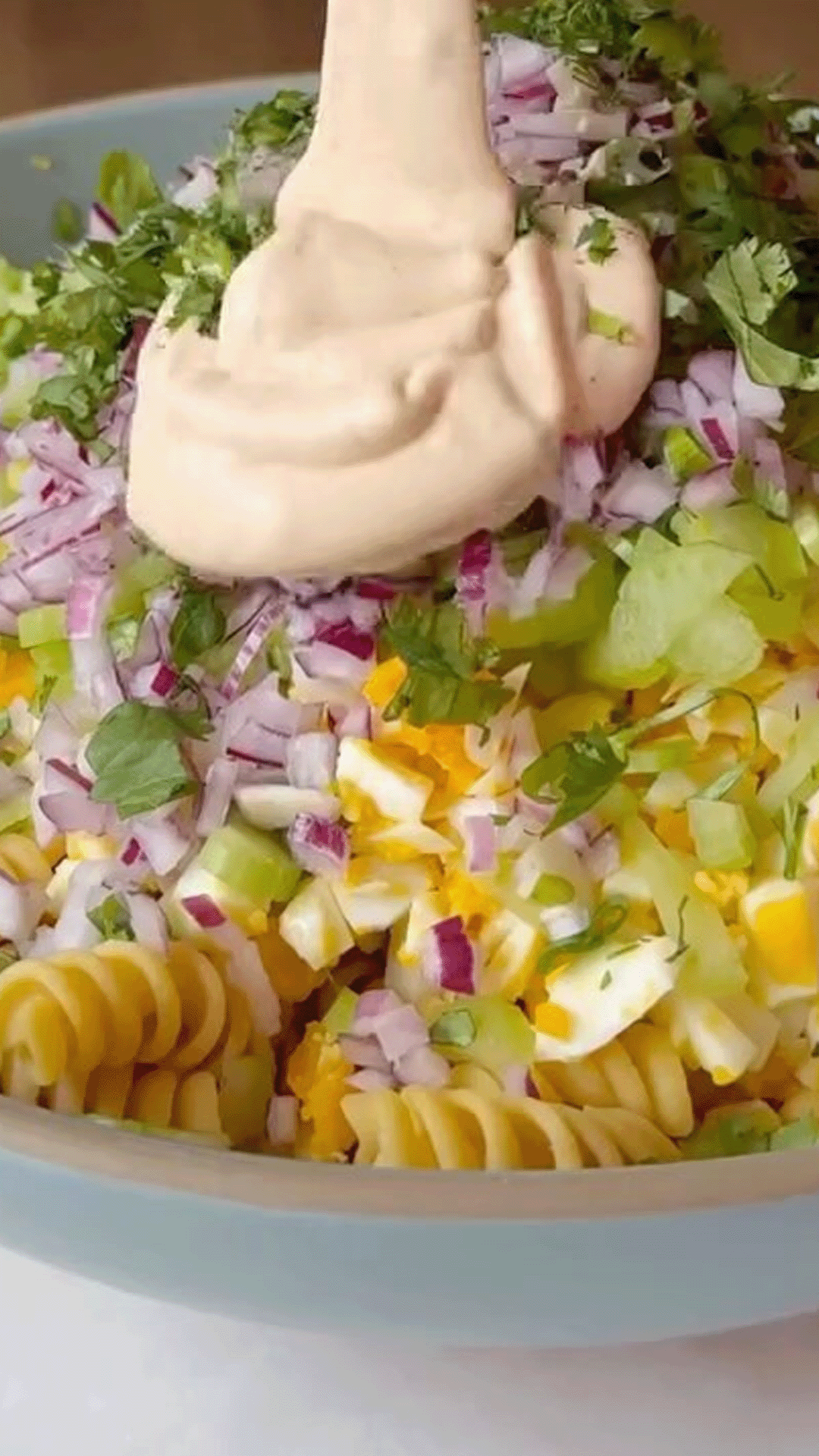 High-protein deviled egg pasta salad