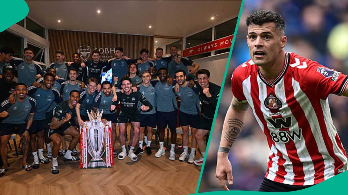 Granit Xhaka reacts after Arsenal beat Manchester City to win Premier ...