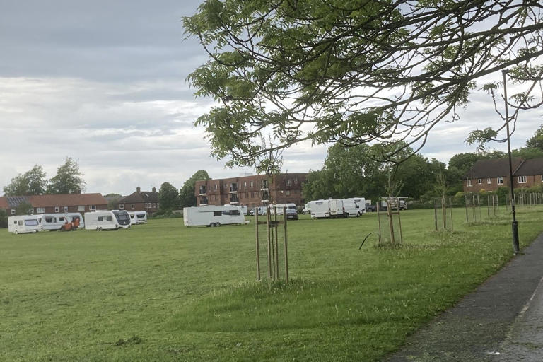 Chesney Fields: Group of travellers pitch up on playing fields