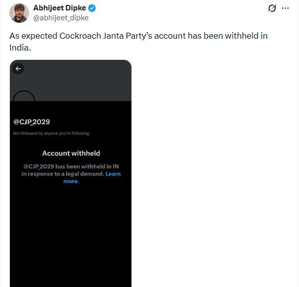 X handle of Cockroach party blocked after it clocked more Insta ...