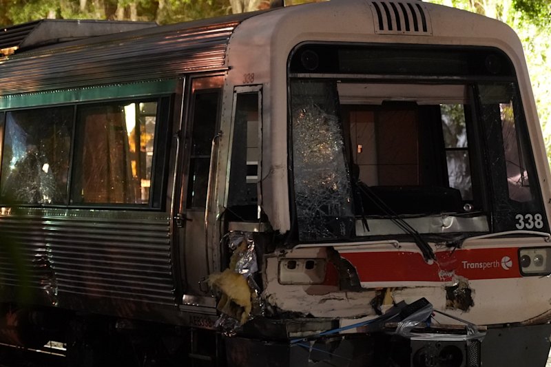 CCTV captures moment train splits truck in two in Perth’s east