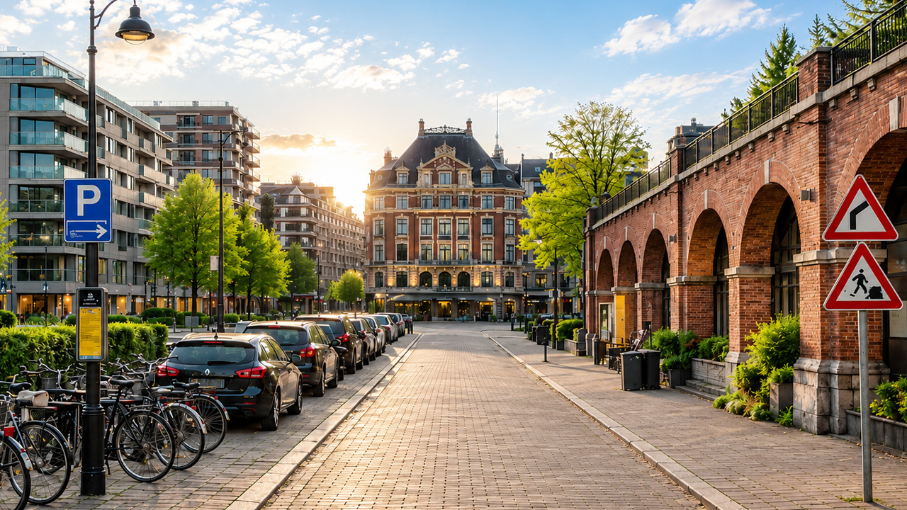 Promenade du soir à Amsterdam dans des rues calmes et une lumière ...
