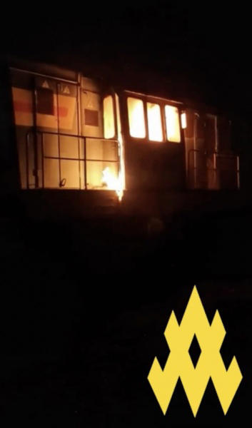 Ukraine's partisans torch Russian oil train engine in St. Petersburg