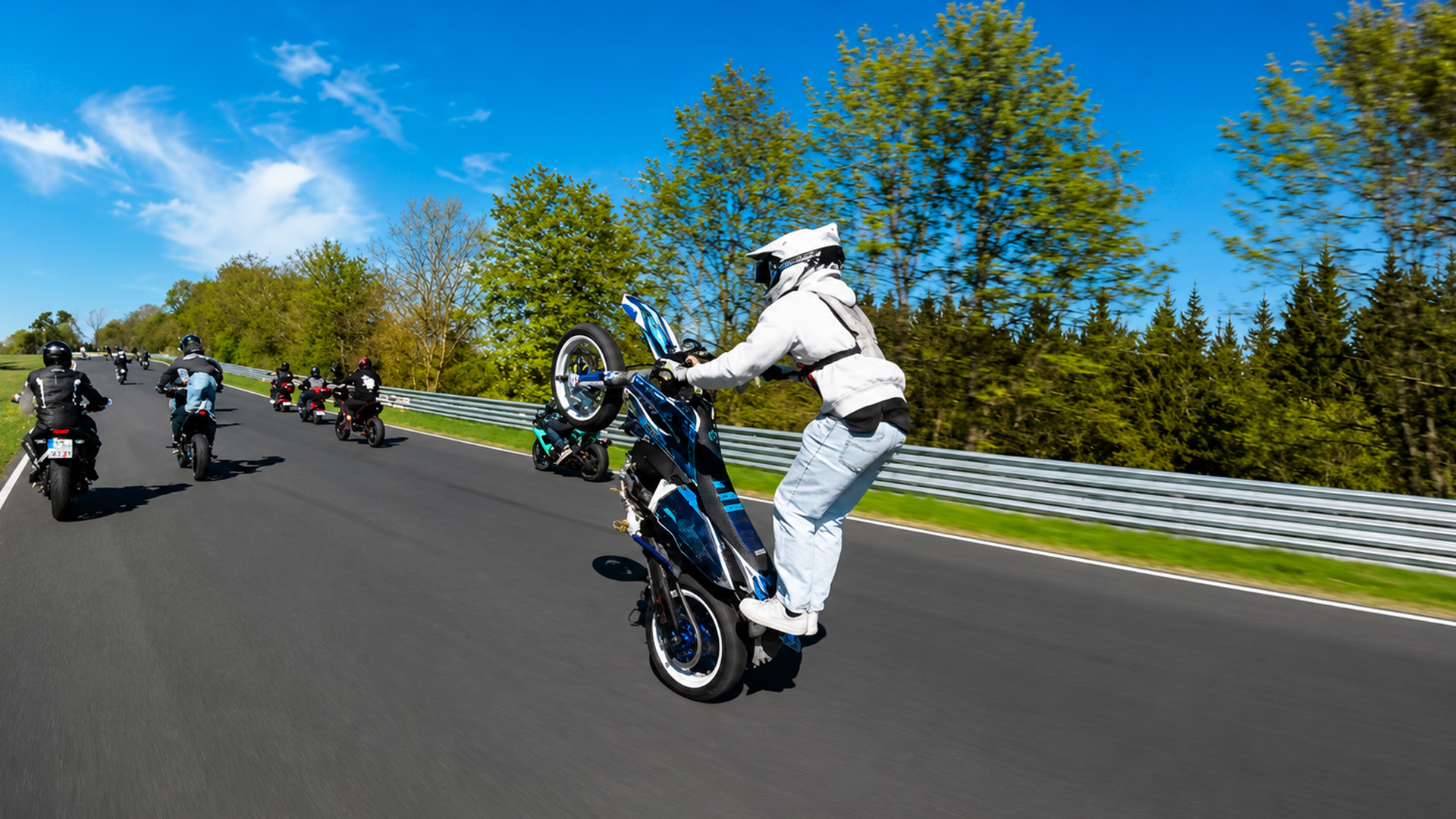 Supermoto Wheelie Almost Loses Balance On Track Ride
