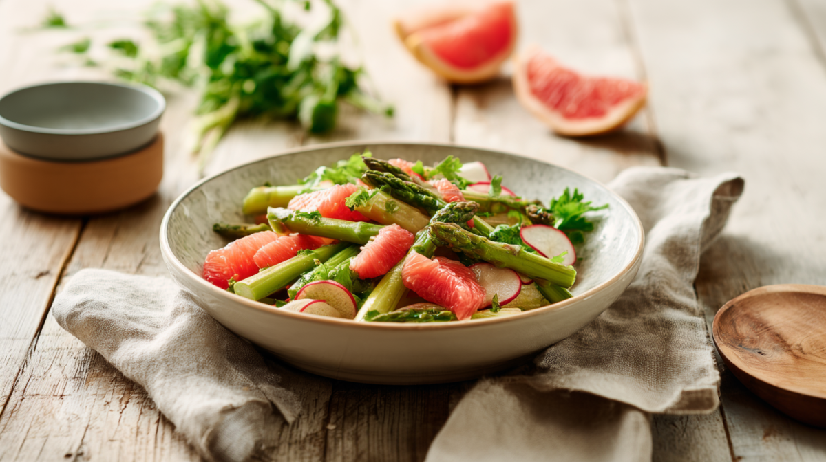 Frühlingshit: Grapefruit trifft Rhabarber und grünen Spargel