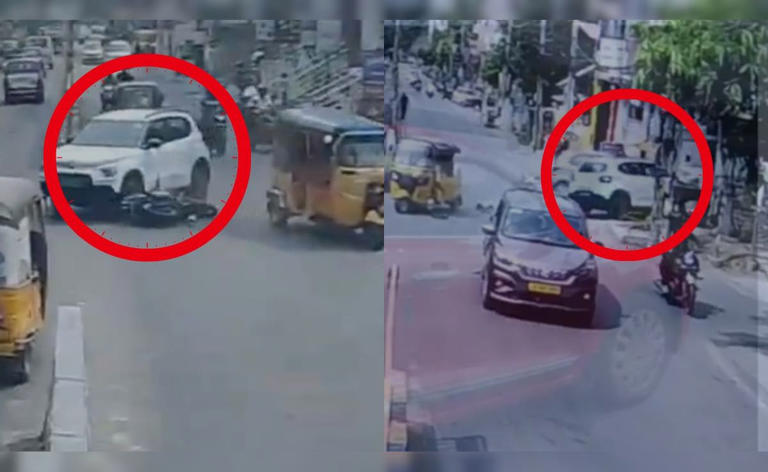 Car crashes into tiffin centre after hitting multiple vehicles in Hyderabad