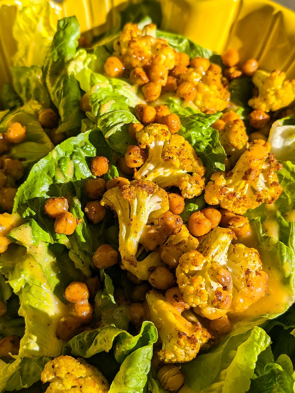 Cauliflower chickpea salad with tahini honey mustard dressing