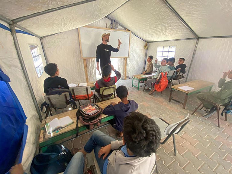 Gaza students sit exams in tents as nearly all schools lie in ruins