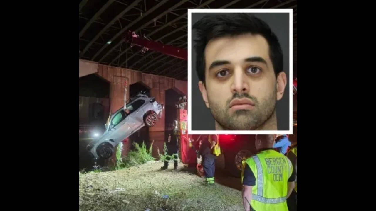 Massive car crash in New Jersey pushes BMW into river; Indian-origin ...