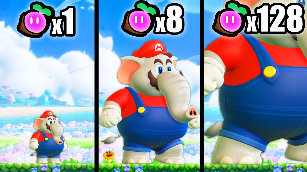 Mario grows much larger with every seed collected in Mario Wonder