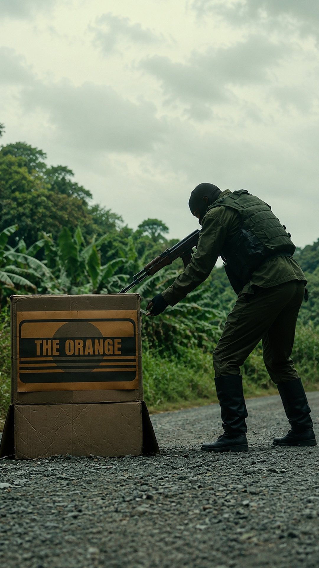 Filming a funny action scene with a cardboard box