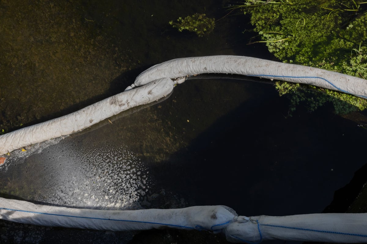 London river polluted by untreated waste flowing from homes