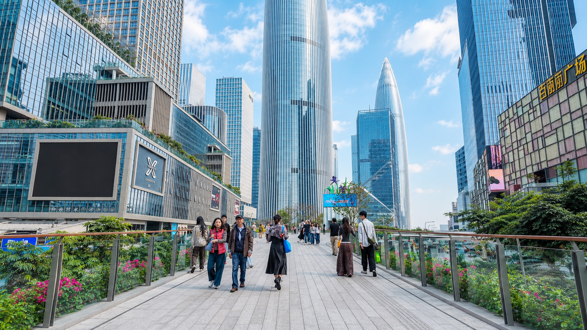 Modern Chinese business districts are designed around pedestrian movement