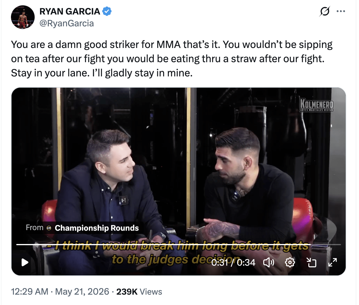 Ilia Topuria, Ryan Garcia get heated over potential boxing match: 'You ...